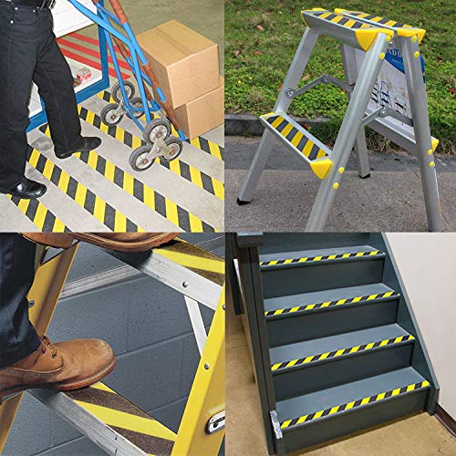 RELIANCER Anti Slip Safety Grip Tape 2inx60ft Non Skid Tread Safety Tape with High Traction Grit Yellow & Black Marking Self-Adhesive Tape Hazard Caution Warning Tape for Stairs Steps Deck