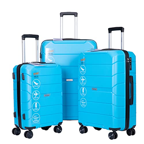 Travelhouse Luggage Sets, Lightweigh Hardside Suitcases with Double Spinner Wheels,TSA Lock, 3 Piece Set 20"/24"/28" (Blue-31)