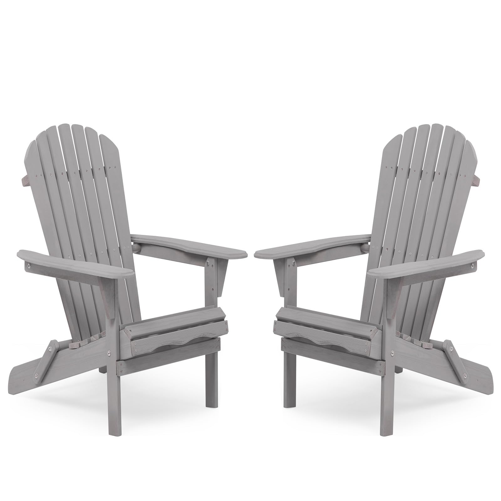 TURRIDU Adirondack Chair Set of 2, Folding Outdoor Patio Chair with Wide Armrest and High Back, Half Pre-Assembled Wooden Fire Pit Lounge Chairs for Garden, Lawn, Backyard, Deck, Pool Side, Grey
