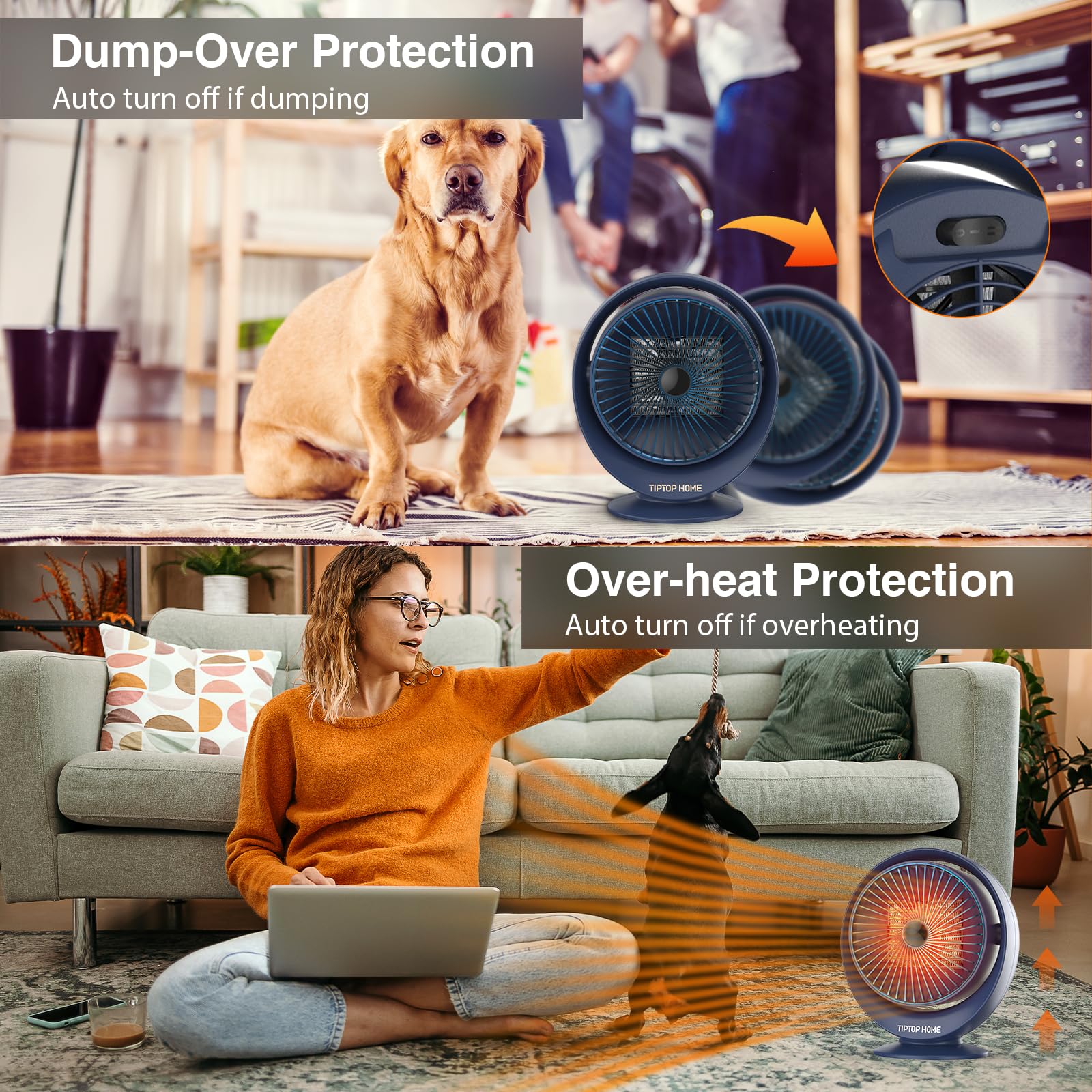 Space Heater, 800W PTC Fast Heating Ceramic Room Small Heater, Two-Speed Portable Heater Fan with Adjustable, Overheating Protection, Dumping Shutdown, Electric Heaters for Home Bedroom, Office