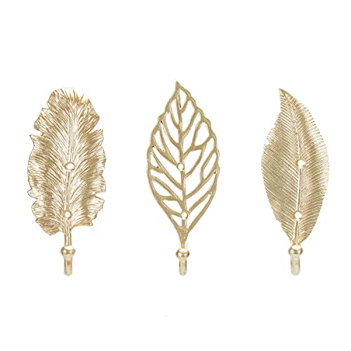 SOFFEE DESIGN Set of 3 Vintage Single Hooks Golden Leaves Retro Ornate Stylefor Room Wall Decoration Coat Hat Scarf Hanging Entry Hooks