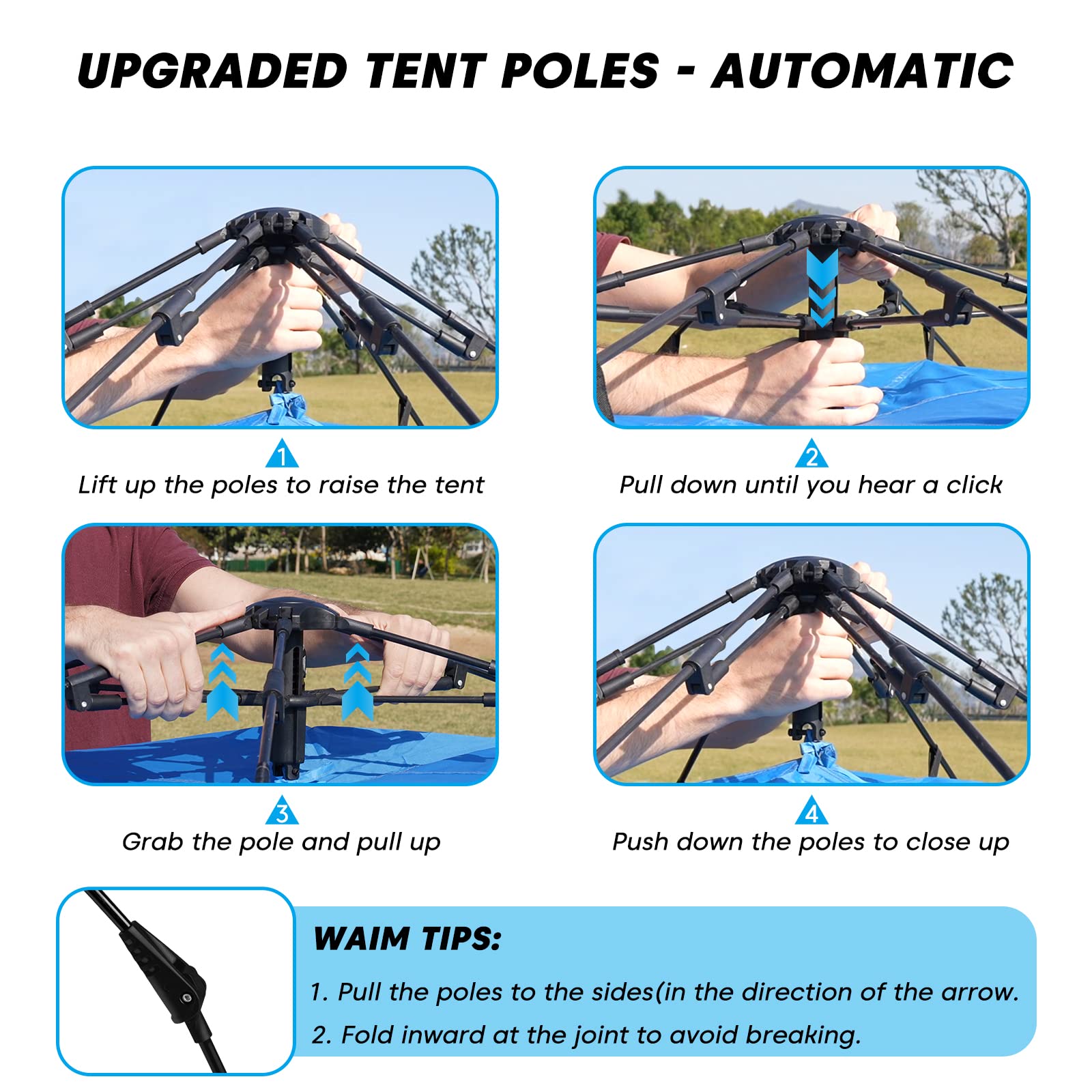 Mansader Pop Up Camping Tent 4 People Automatic Tents for Camping Instant Tent Waterproof Windproof for Camping Hiking Mountaineering