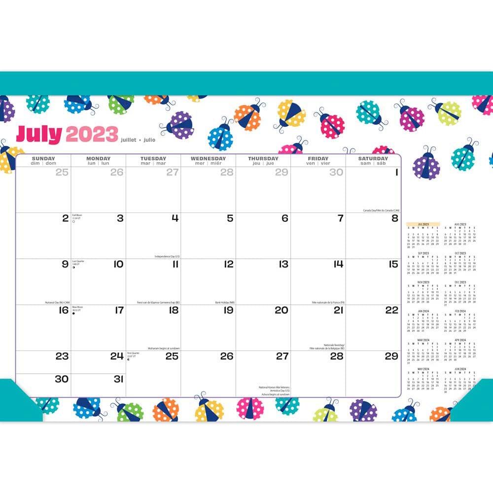 Ladybug Party | 2024 15.5 x 11 Inch 18 Months Monthly Desk Pad | July 2023 - December 2024 | StarGifts | Planning Stationery