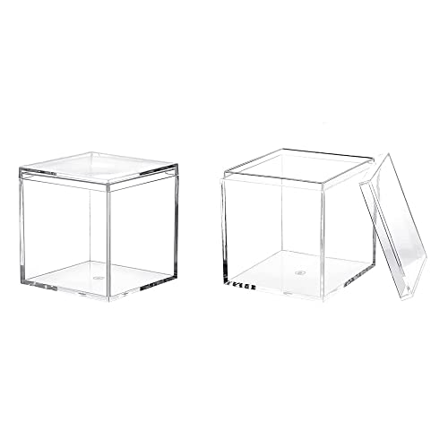 NA Clear Acrylic Plastic Square Cube Jewelry Box Mini Storage Containers with Lids Storage(8 Pieces)