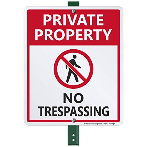 SmartSign No Trespassing Signs Private Property, 10 x 12 Inches Aluminum Sign with 3 Feet Stake