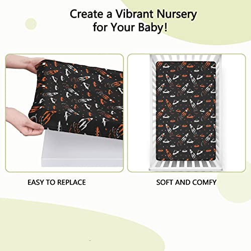 Space Themed Fitted Mini Crib Sheets,Portable Mini Crib Sheets Soft Toddler Mattress Sheet Fitted-Crib Mattress Sheet or Toddler Bed Sheet,24β x38β,Orange White Black