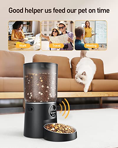 Tccbac Automatic Cat Feeder, 5L Timed Dog Feeder Food Dispenser with Desiccant& Voice Recorder Function, 1-6 Meals Per Day,1-20 Portion Per Meal Stainless Steel Bowl for Pet