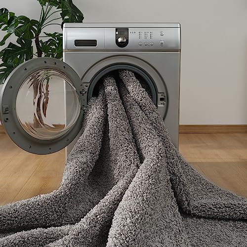 tchdio Grey Shag Rug - High Pile Area Rug for Bedroom & Sound Absorption - Soft & Thick Grey Area Rug 5x8 Feet - Solid Shag Carpet & Gray Rug 5x8