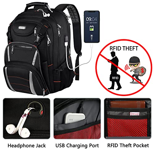 YALIXIAN Travel Laptop Backpack,Extra Large 18.4 Inch Laptop RFID Anti Theft TSA Friendly Backpack with USB Charging Port,Water Resistant,Computer Bag for Women Men Notebook&Basketball