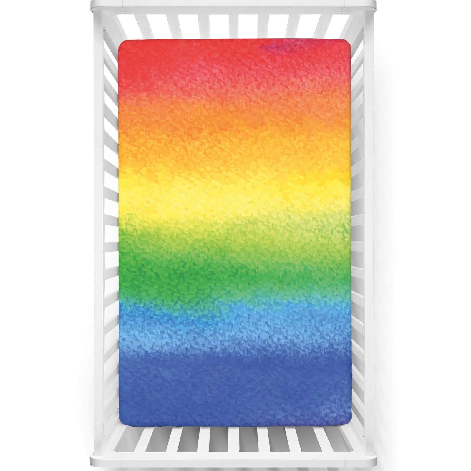 Rainbow Themed Fitted Mini Crib Sheets,Portable Mini Crib Sheets Soft and Breathable Bed Sheets-Baby Crib Sheets for Girl or Boy,24โ x38โ,Multicolor