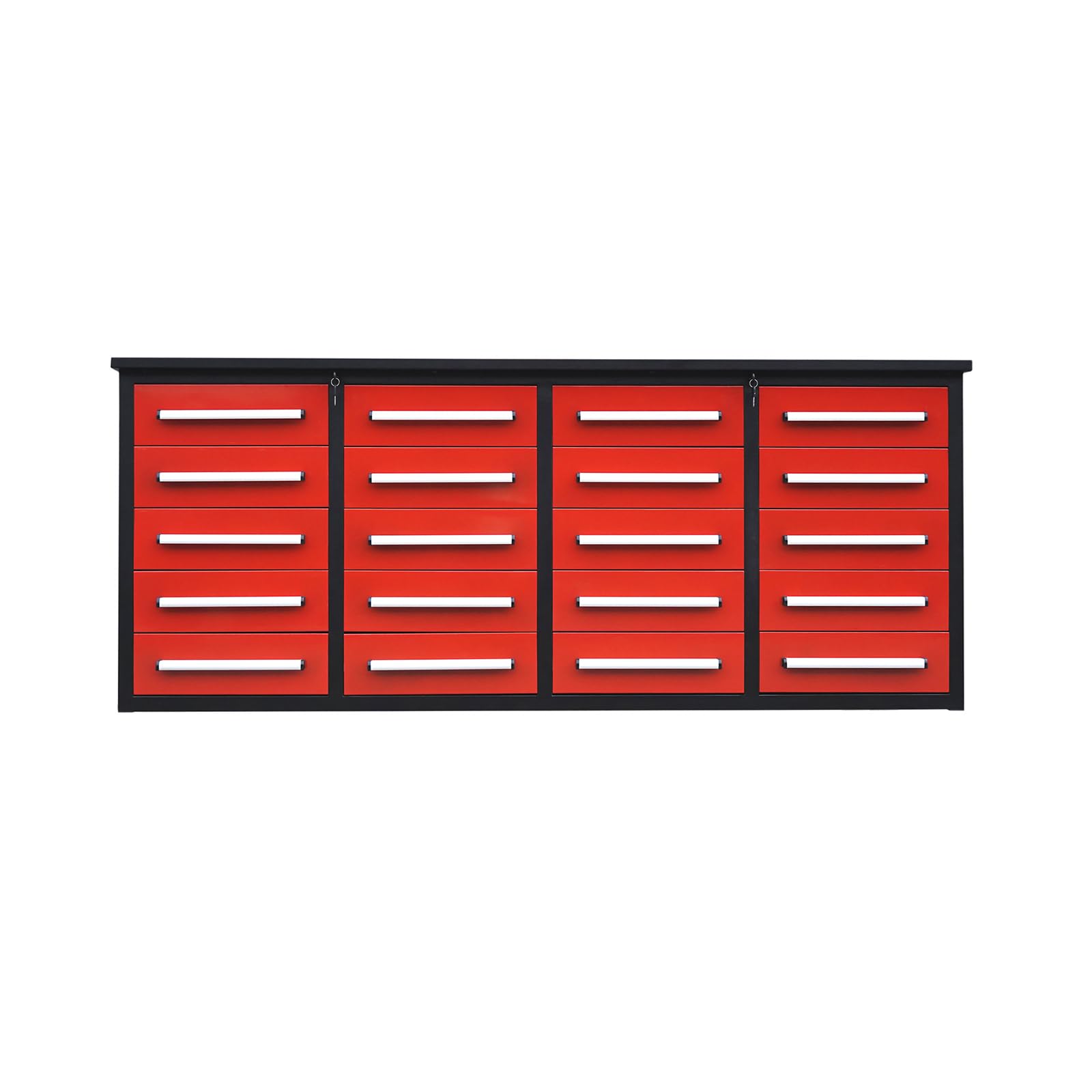 TTBKA Product Dimensions:87"x23"x39", 7' Garage Storage Cabinets with Workbench 20 Drawers High Capacity, All Welded Steel, 3 Rail Sliding, Heavy-Duty Double Slides on Large Drawers