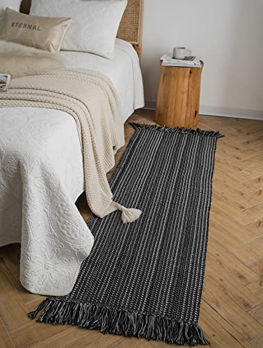 Uphome Washable Hallway Runner Rug, 2' x 6' Cotton Reversible Kitchen Rug Runner, Black Long Laundry Room Rug, Modern Farmhouse Woven Carpet for Bathroom Entryway Bedroom Foyer