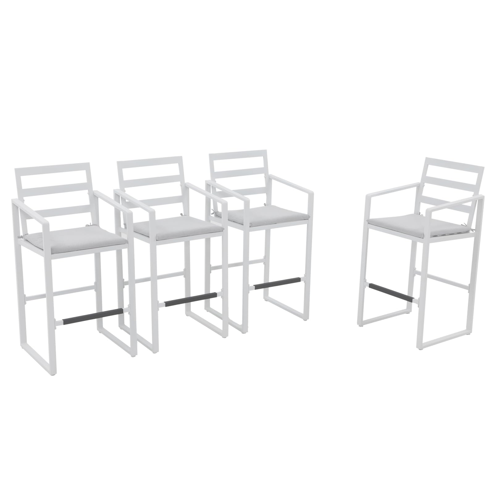 SUNSITT Outdoor Bar Stools Set of 4, All-Weather Aluminum Barstools Bar Height Patio Chairs w/Cushions & Footrest for Backyard Balcony Pool Lawn, White