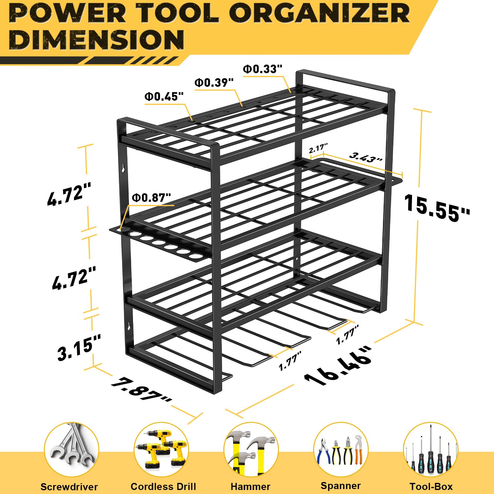 SPACECARE Power Tool Organizer,4 Drill Holders Wall Mount, 4 Layers Garage Organization Floating Cordless Drill Holder Heavy Duty Tool Organizers Utility Rack Floating Tool Shelf for 4 Drill Holders
