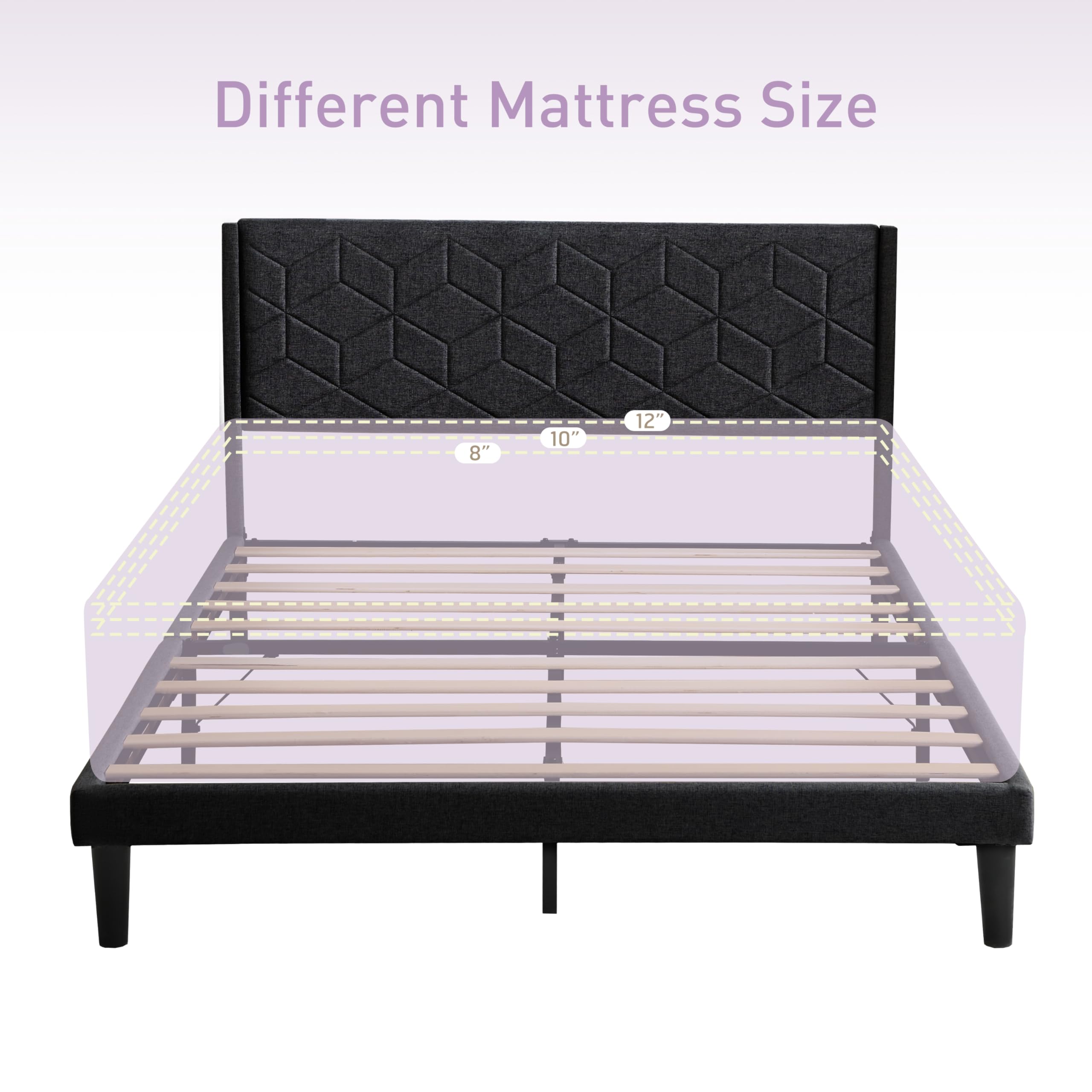 ZFAEUL Queen Size Platform Bed Frame with Fabric Upholstered Headboard and Strong Wooden Slats Support,Mattress Foundation,No Box Spring Needed,Easy Assembly, Black