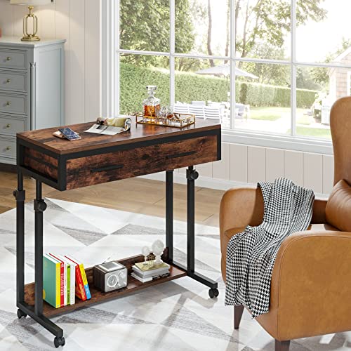 Tribesigns Portable Desk with Drawers, Mobile Laptop Desk with Wheels, Couch Desk Sofa Side Table Bed Desk, Small Standing Desk for Home Office