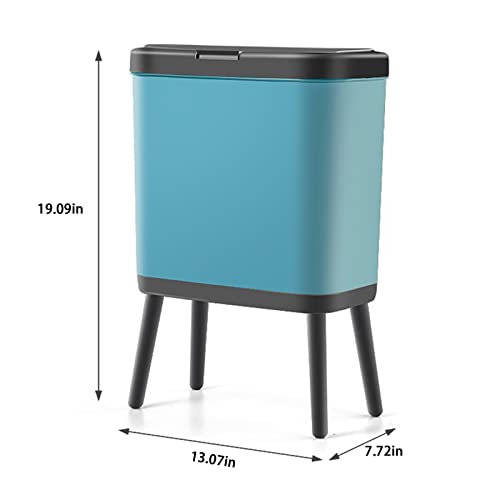 URALFA Slim Trash Can for Kitchen, 4 Gallon Narrow Garbage Can with Press Top Lid, Small Plastic Trash Bin Modern Garbage Bin Waste Basket for Home, Bedroom, Toilet, Living Room & Office, Blue