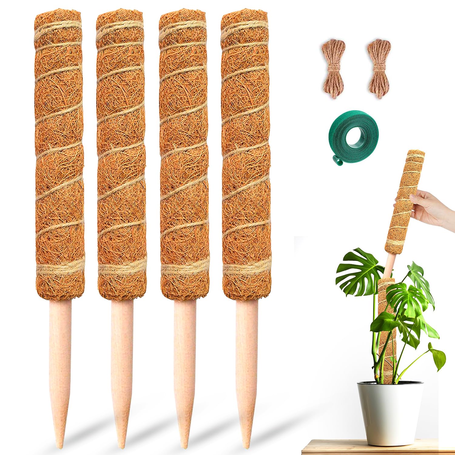 Moss Pole - 26.4 Inch Moss Pole for Plants Monstera, 2 Pack 15.7 Inches Coco Plant Pole for Climbing Indoor Potted Plants, Train Monstera Philodendron Pothos Creeper Plants Grow