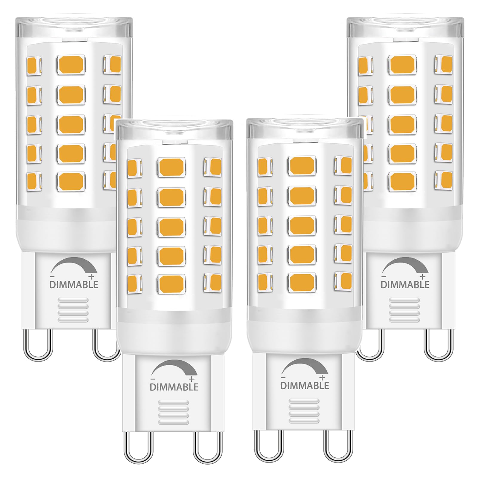 Ugvmn G9 LED Bulb Dimmable, No Flicker 2700K Soft Warm White T4 Small G9 LED Bi Pin Base, 4W (40W Halogen Replacement Bulbs), 360° Beam Angle, Chandelier Light Bulbs for Home Lighting, 4 Pack