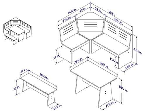Urban Home Furniture Chapman 2 Tone Natural/Grey Solid Wood Corner Dining Set, Reversible Breakfast Nook