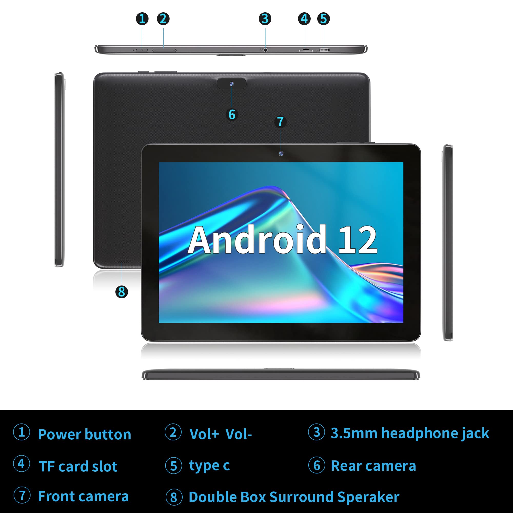 SGIN Tablet 10.1 Inch Android 12 Tablet, 2GB+32GB Tablets with A133 Processor, 2MP + 5MP Camera, Bluetooth, GPS, 5000mAh. Supports TF Card(Extended to 32GB)