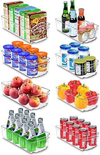 Utopia Home Bundle Pack of 9 Refrigerator Organizers- 1 x 14 slots Egg tray with lid and handle, & 8 drawers (4 x Small & 4 x Large)- Stackable Plastic Storage Racks for Pantry, Kitchen - (Clear)