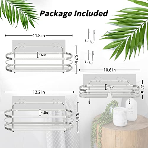 TreeLen 3 Pk-Adhesive Shower Shelves, Shower Wall Caddy, Bathroom Shower Organizer-Stainless Steel