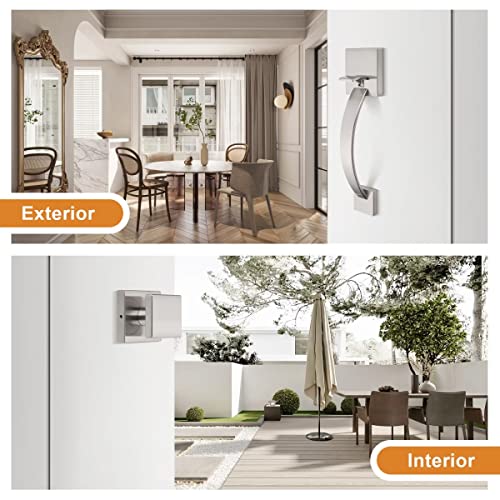 Tinewa Main Front Door Handle with Knob Inside, Low Profile Front Door Lock Handleset with Halifax Satin Nickel Finish, Reversible for Right and Left Handed,