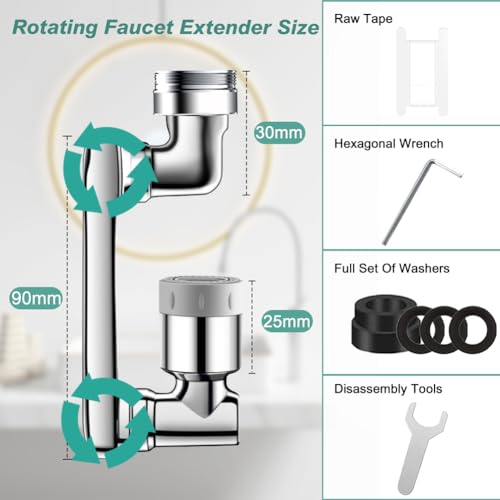 Nantala Faucet Extender,1080° Rotating Robotic Arm Water Faucet Extender, Universal Splash Filter Faucet with 2 Water Outlet Modes, Kitchen Sink Sprayer Attachment,3 Different Threads of 20/22/24mm
