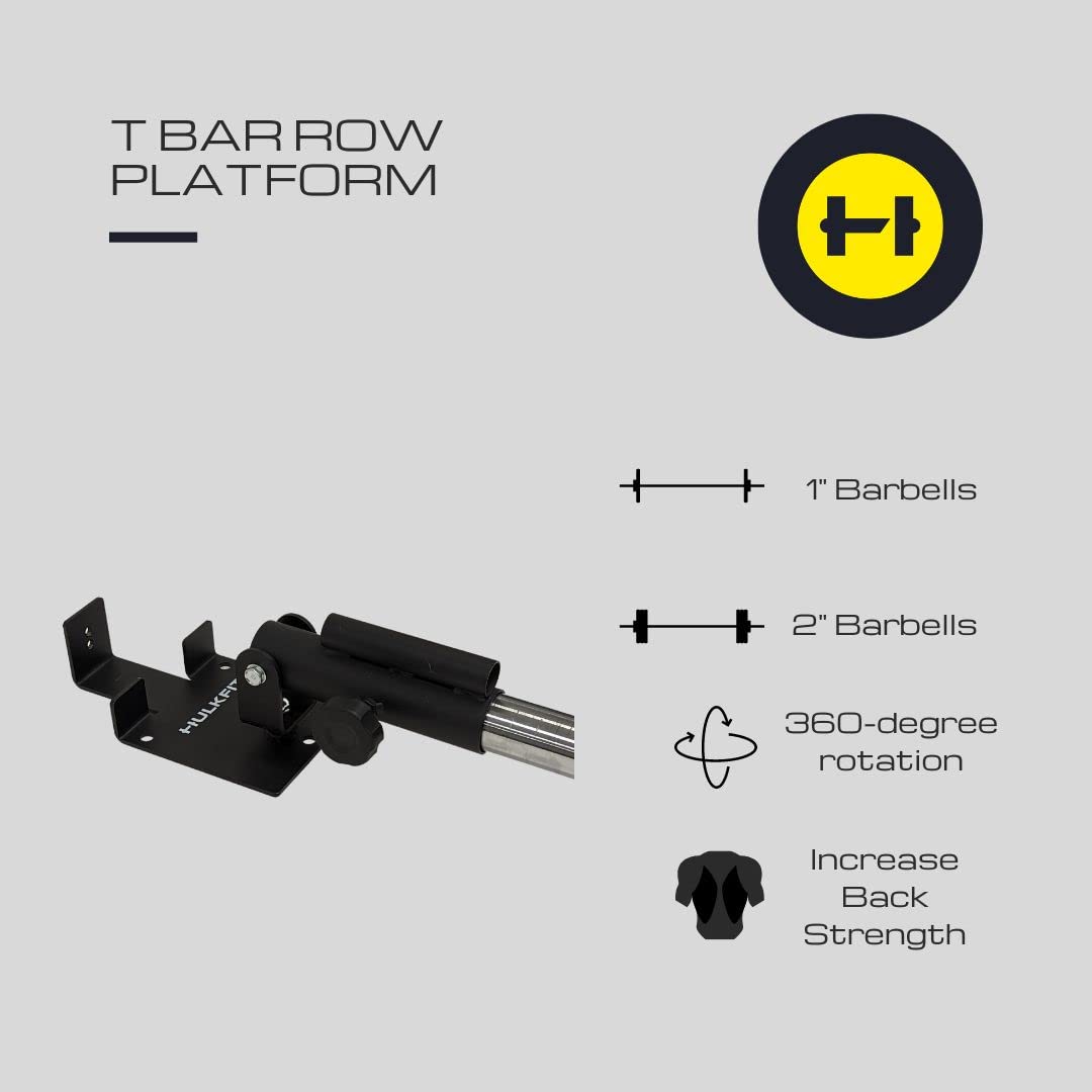 HulkFit T Bar Row Platform Attachment Accessory 360 Degree Swivel Action for Sport, Pro, and Elite Power Cage Squat Rack, Black