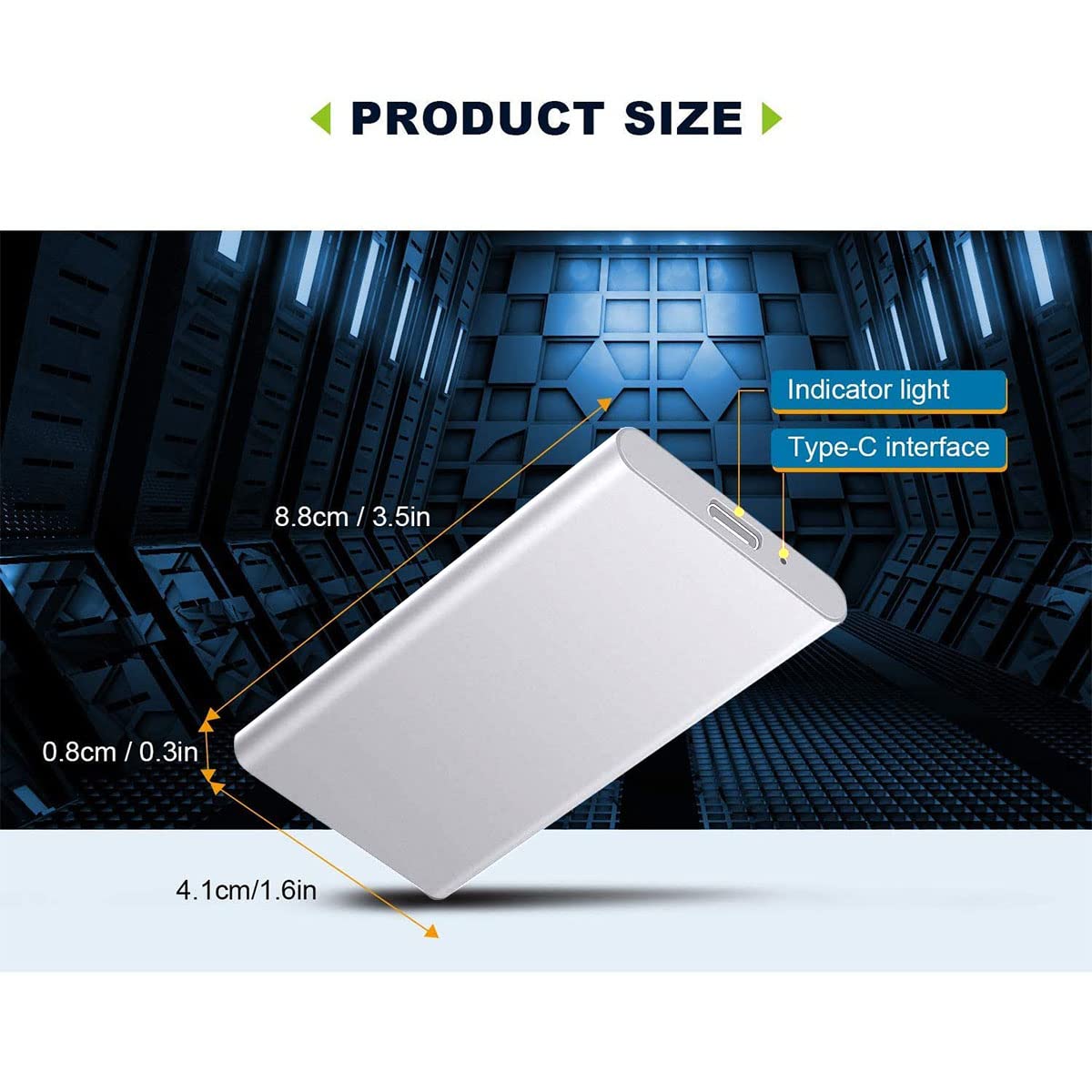 POENOWNE External Solid State Drive 2000GB high Speed USB 3.1 Type-C Protable External SSD Protable Hard Drive External SSD Compatible with PC, Laptop, Desktop and Mac (Silver)
