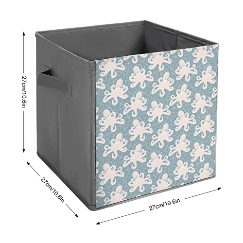 Octopus PU Leather Collapsible Storage Bins Canvas Cube Organizer Basket with Handles