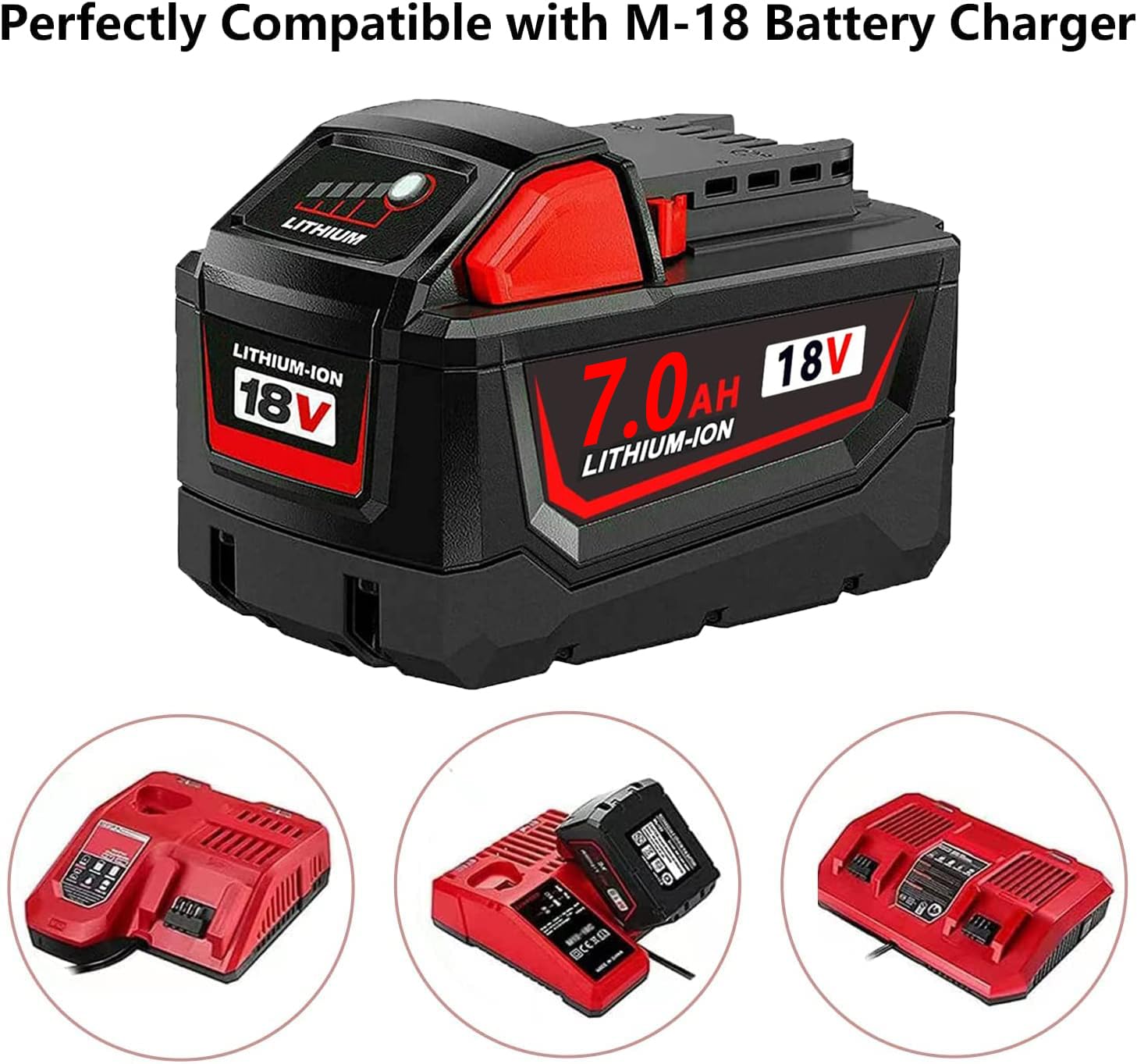 Kulatiom 2 Packs 18V 7000mAh Replacement Battery for Milw M-18 Battery Pack Compatible with Milw M-18 7.0Ah Lithium Battery 48-11-1890,48-11-1850, 48-11-1828, 48-11-1820,48-11-1815 Cordless Tools