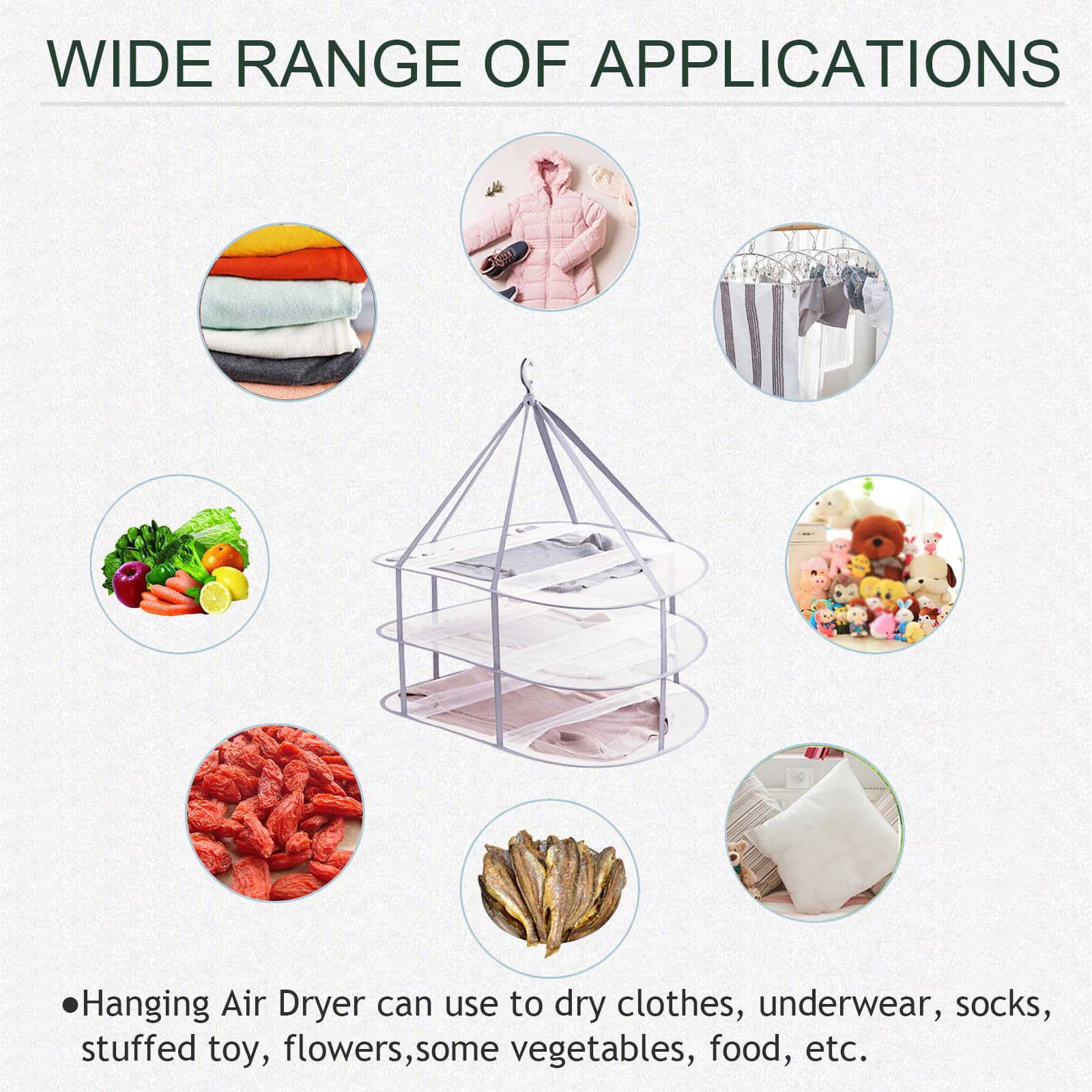 WEISGJA 3 Tier Folding Mesh Clothes Drying Rack, Stackable Sweater Drying Rack with Internal Fixation, Portable Hanging Laundry Rack for T-Shirt,Swimsuit,Sweater,Delicates (1 Pack)