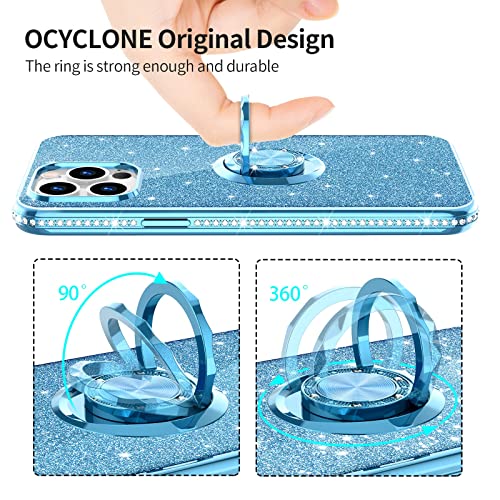 OCYCLONE iPhone 13 Pro Max 6.7" Glitter Case - Sparkle Diamond Cover with Ring Stand for Women & Girls - Blue