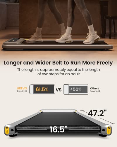UREVO Under Desk Treadmill, Walking Pad Treadmill with Large Running Area, 2.25HP Treadmills for Home, Desk Treadmill for Office Under Desk with 265lbs Weight Capacity (Gray)