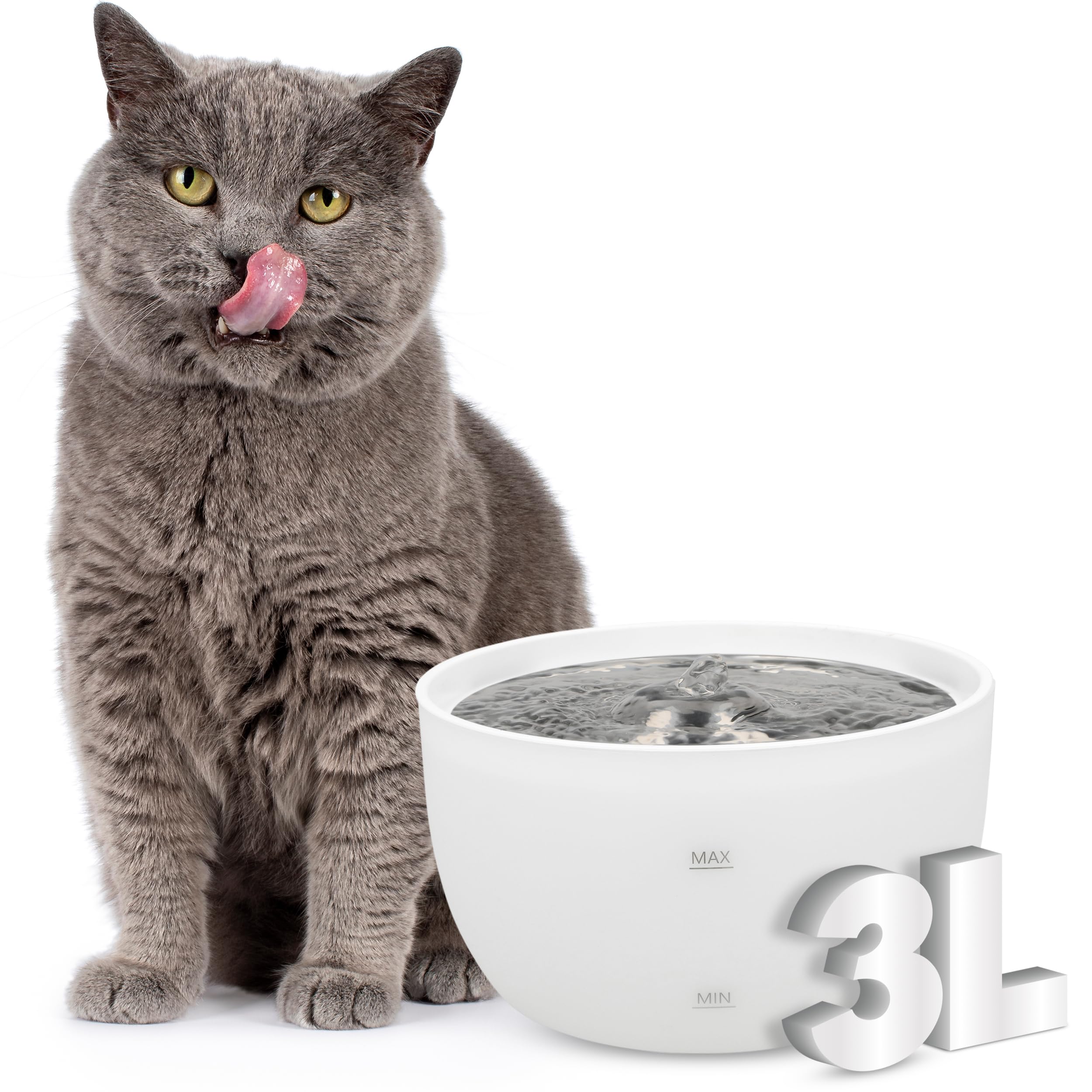 Standpoint Cat Water Fountain, 3L Ultra-Quiet Stainless Steel with White Bowl Dog & Cat Water Dispenser with Filter – Perfect for Pet Hydration