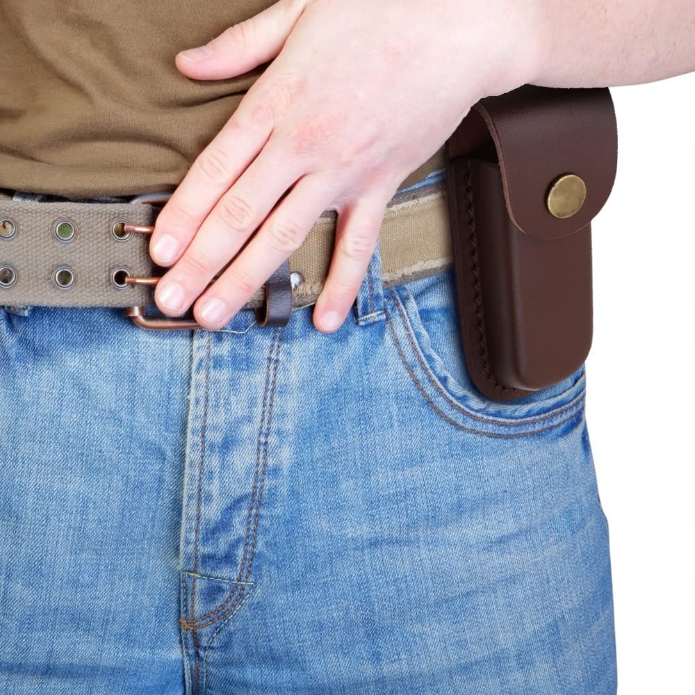 MiOYOOW Folding Knife Sheath, Portable Leather Knife Sheath Waterproof Compact Draw Knife Holster for Outdoor Hunting Camping Hiking