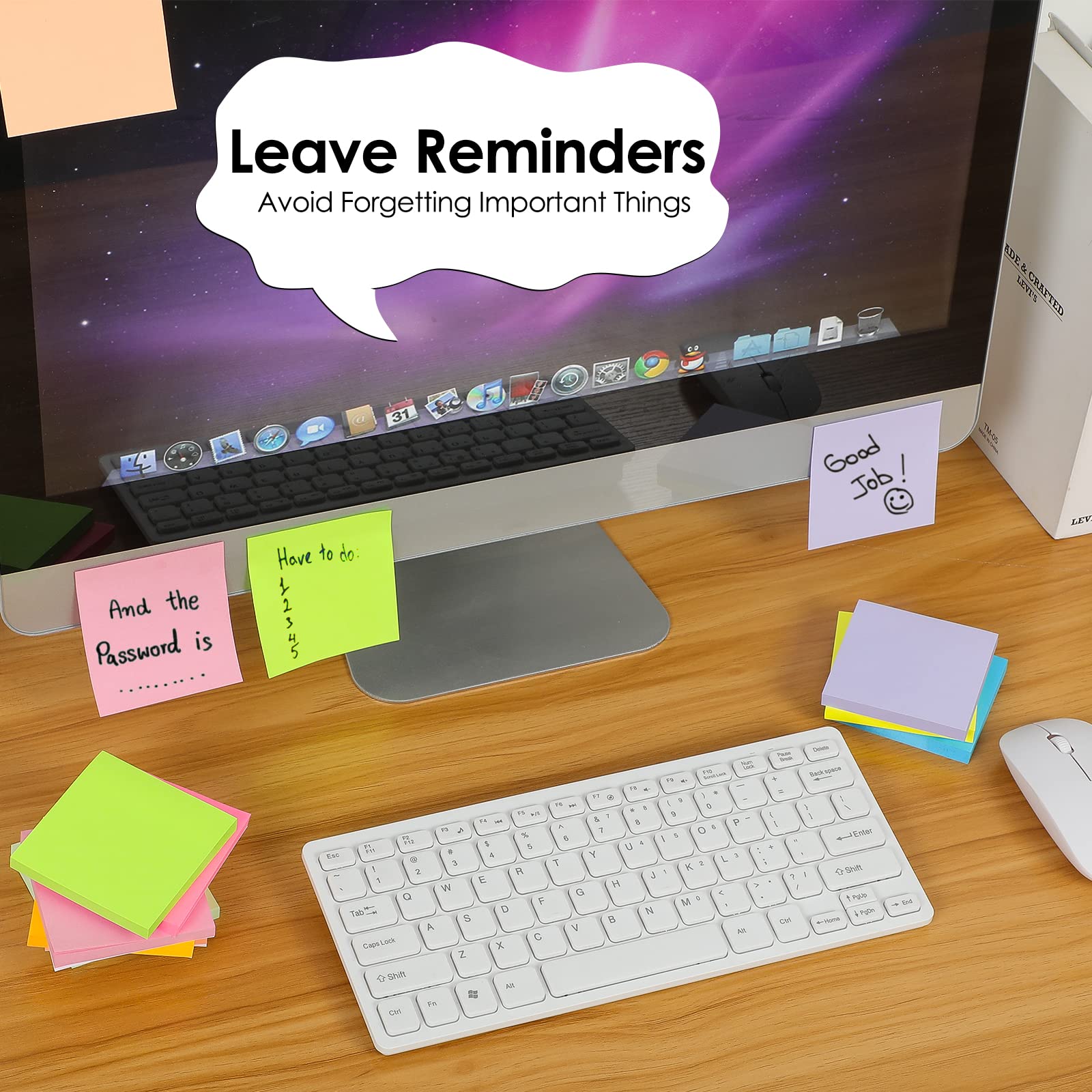MaxGear 765 Sheets Sticky Notes 3x3, 9 Bright Colored Post It Notes, Strong Adhesive Self-Stick Notes, Leave Reminders Bulk Sticky Notes Pastel on Smooth Surface, 85 Sheets/Pad, 9 Pads