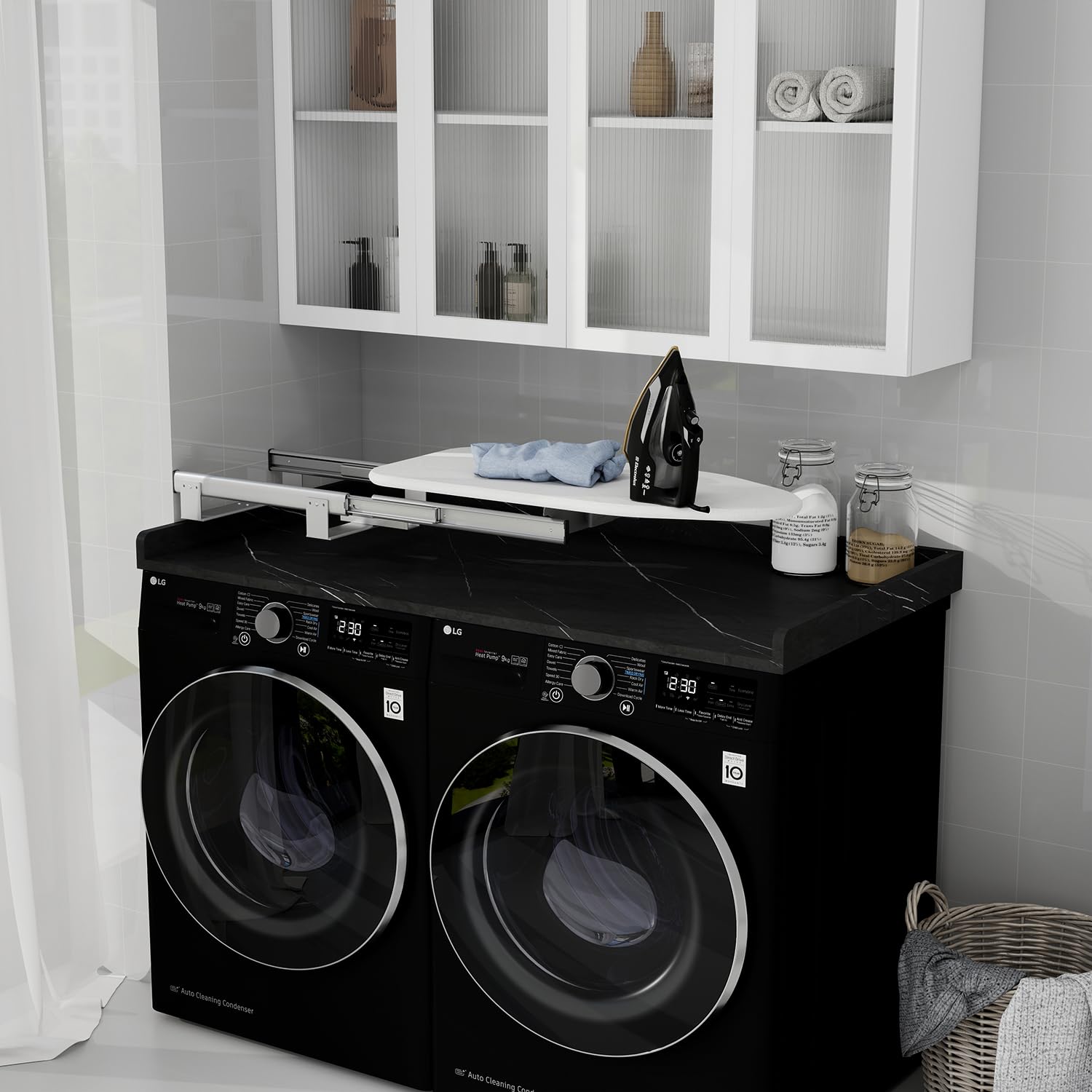 vomavex Washer Dryer Countertop, 54" Width * 27.4” Depth Washer and Dryer Covers for The Top for Laundry Room Organization, Washer and Dryer Countertop Shelves, Greige