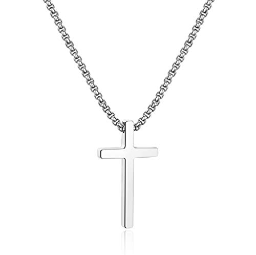 Ursteel Cross Necklace for Men, Stainless Steel Cross Chain Silver Mens Cross Necklace 18 Inch, Christian Jewelry Cross Necklace for Men Boyfriend