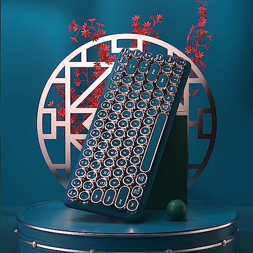 TISHLED Typewriter Keyboard Wireless 2.4GHz/Bluetooth/USB-C Wired Mechanical Gaming Keyboard with Gold LED Backlit 84-Key NKRO Hot Swappable Green Switches Retro Round Keycaps for Multi-Device