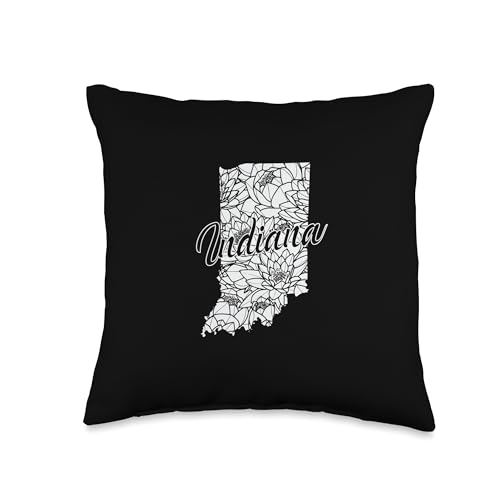 US States United States USA Country America World Indiana Flowers in Map USA America Throw Pillow, 16x16, Multicolor