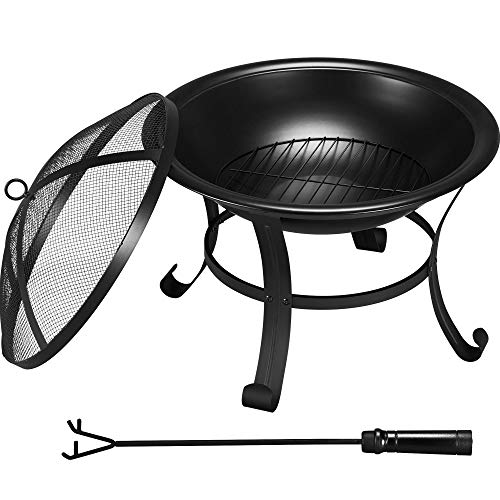 Yaheetech 22in Outdoor Metal Fire Pit with Poker and Spark Screen Cover, Multifunctional Portable Firepit Fireplace Stove Wood Burning for Camping Picnic Bonfire Patio Backyard Garden Beaches Park