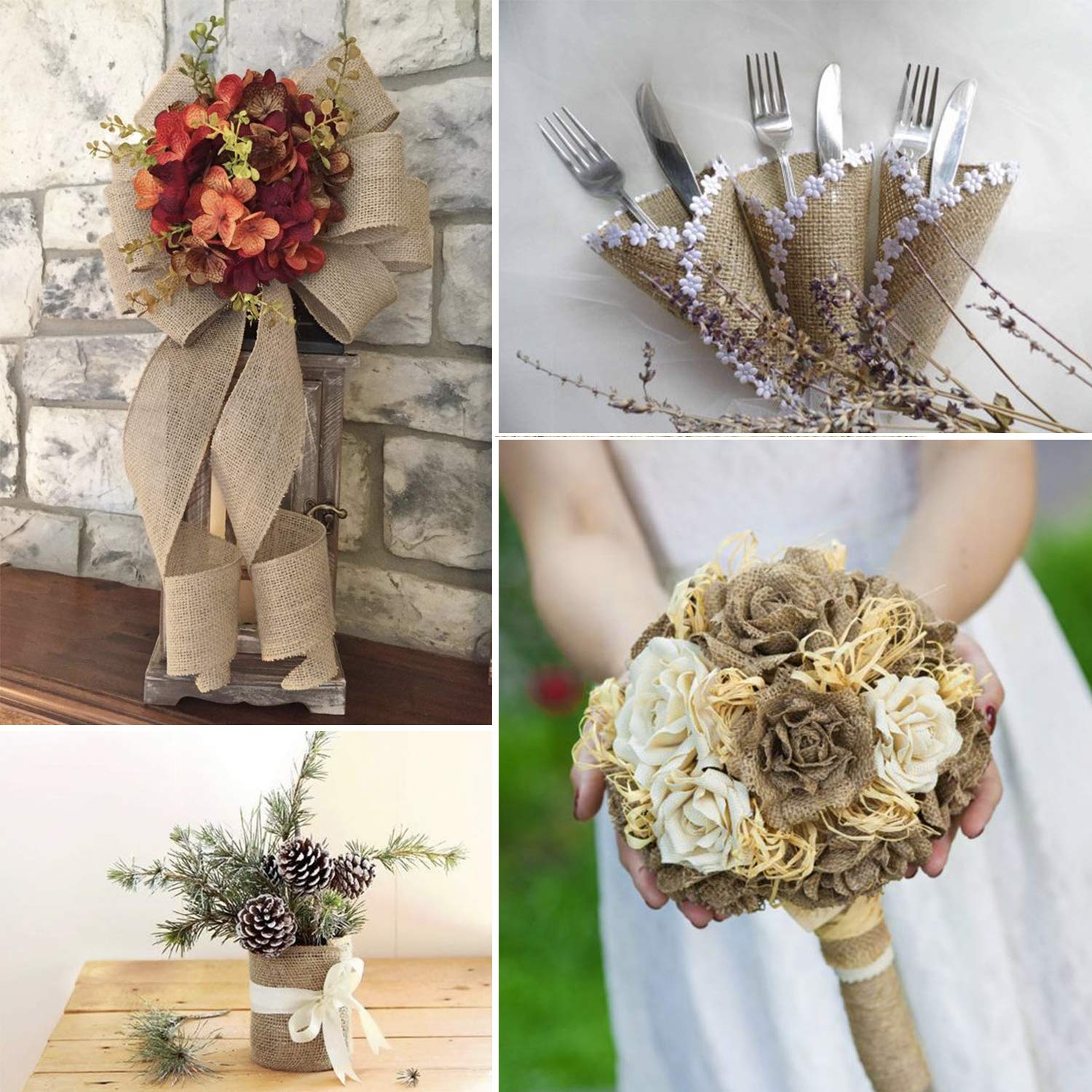 Humphrey's Craft 3 Inch Natural Burlap Fabric Ribbon - 10 Yards for Crafts Gift Wrapping Decoration Christmas Tree Succulents Chairs Dining Tables.