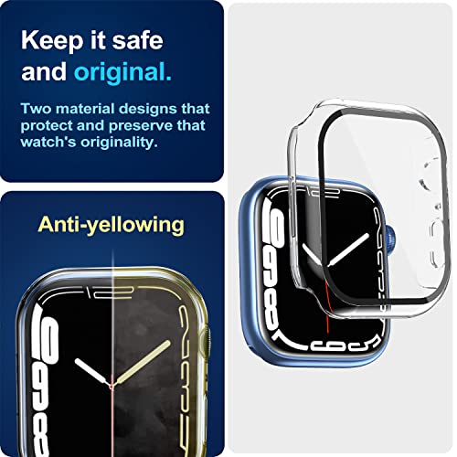 Smiling 2 Pack Case Built in Tempered Glass Screen Protector Compatible with Apple Watch Series 9 (2023)/Series 8 /Series 7 41mm, Hard PC Case Overall Protective Cover- Transparent