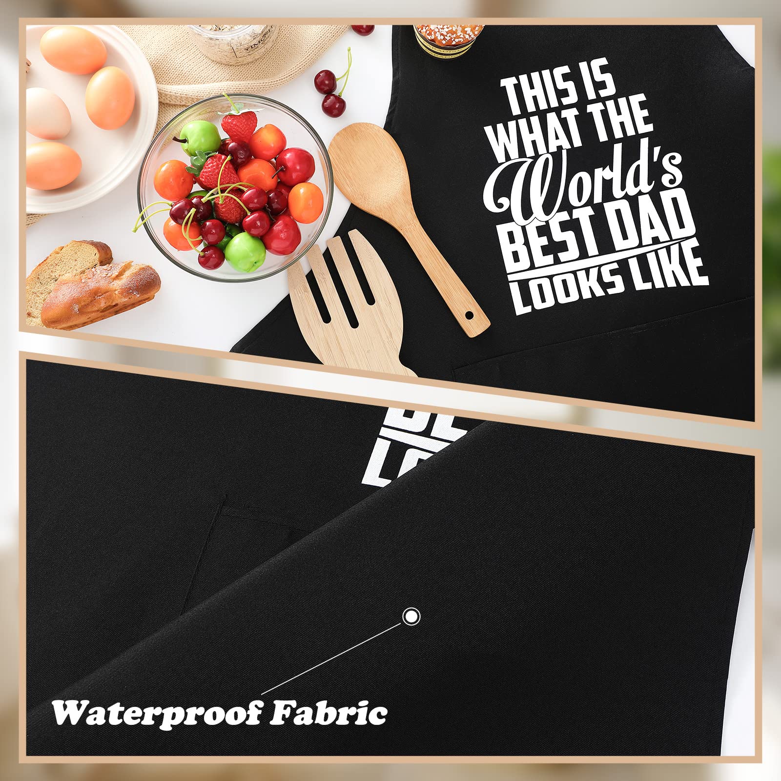 Newcotte 3 Pcs Men Father's Day Aprons Cooking Gifts for Men Dad Kitchen Aprons with Pockets Funny Cooking Chef Apron for Dad Husband Birthday Gifts from Daughter Son Grilling BBQ Baking, 3 Designs