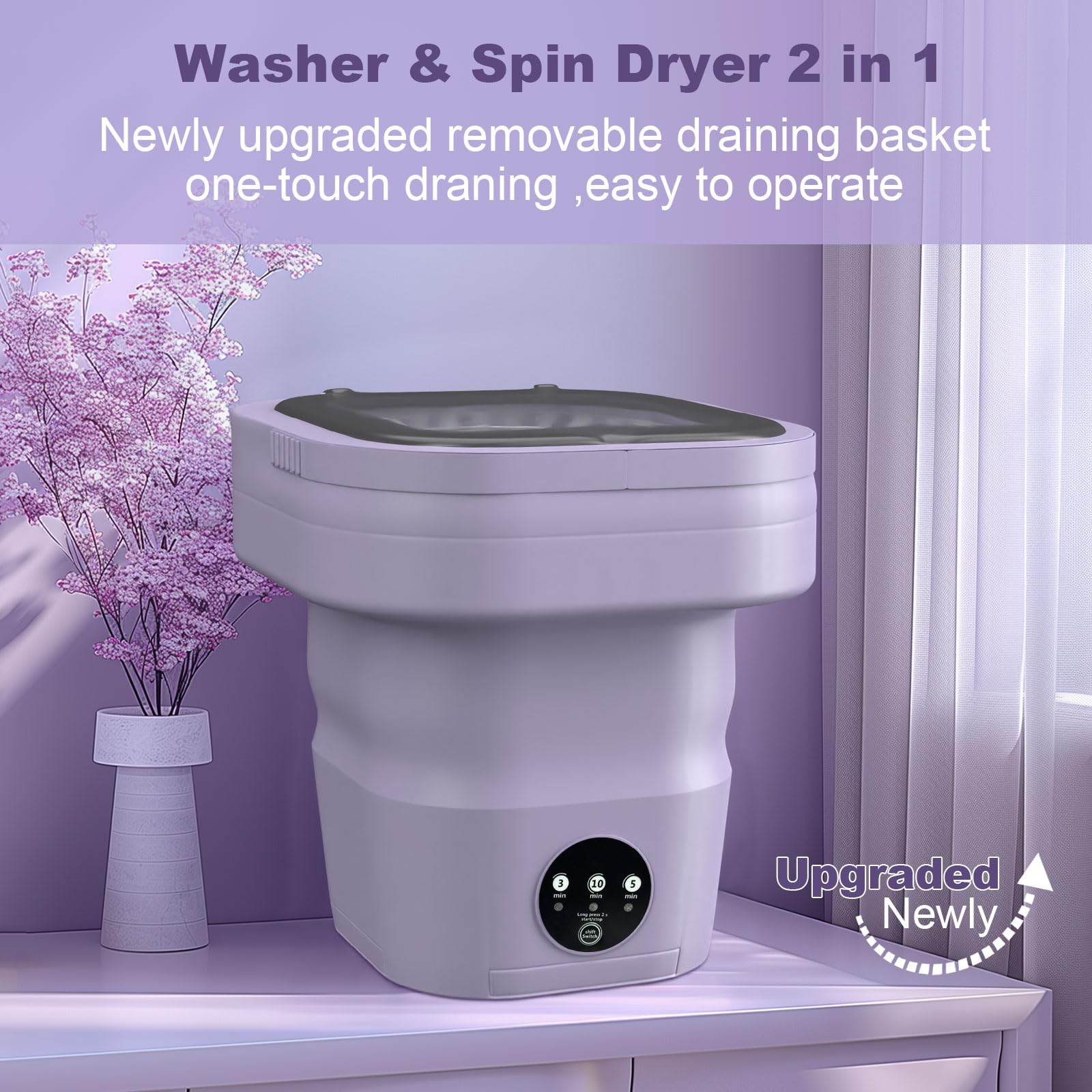 SEMONE Portable Washing Machine,11L Folding Mini Washer with 3 Modes Deep Cleaning of underwear, baby clothes, Foldable Washing Machine for apartments, dormitories, hotel, WSHG123