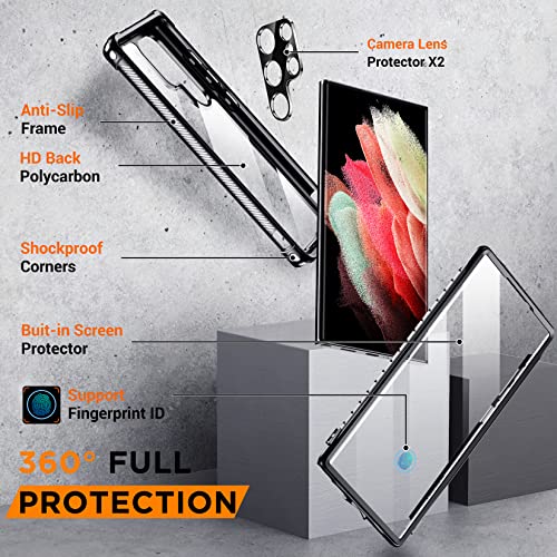 Temdan Case for Samsung Galaxy S23 Ultra 5G, [Built-in Screen Protector]+[2Pcs Lens Protector][Touch Sensitive][Anti-Scratch][Military Grade Shockproof] Full Body Protection, Black