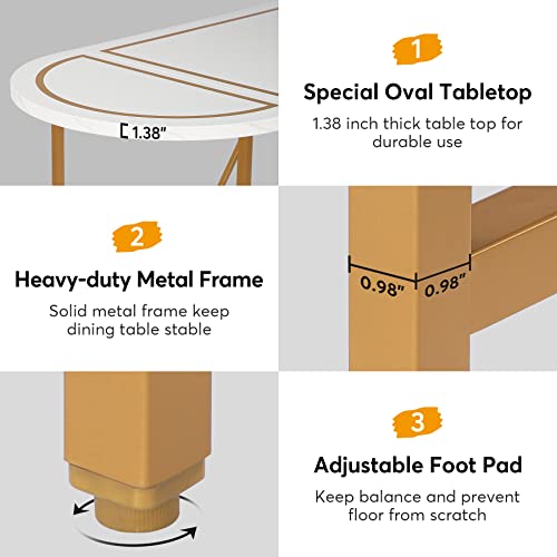Tribesigns Modern Dining Table for 6 People, Gold White Oval Dining Room Table with Gold Metal Frame, 70.8 Inch Kitchen Tables for Home Kitchen Dining Room